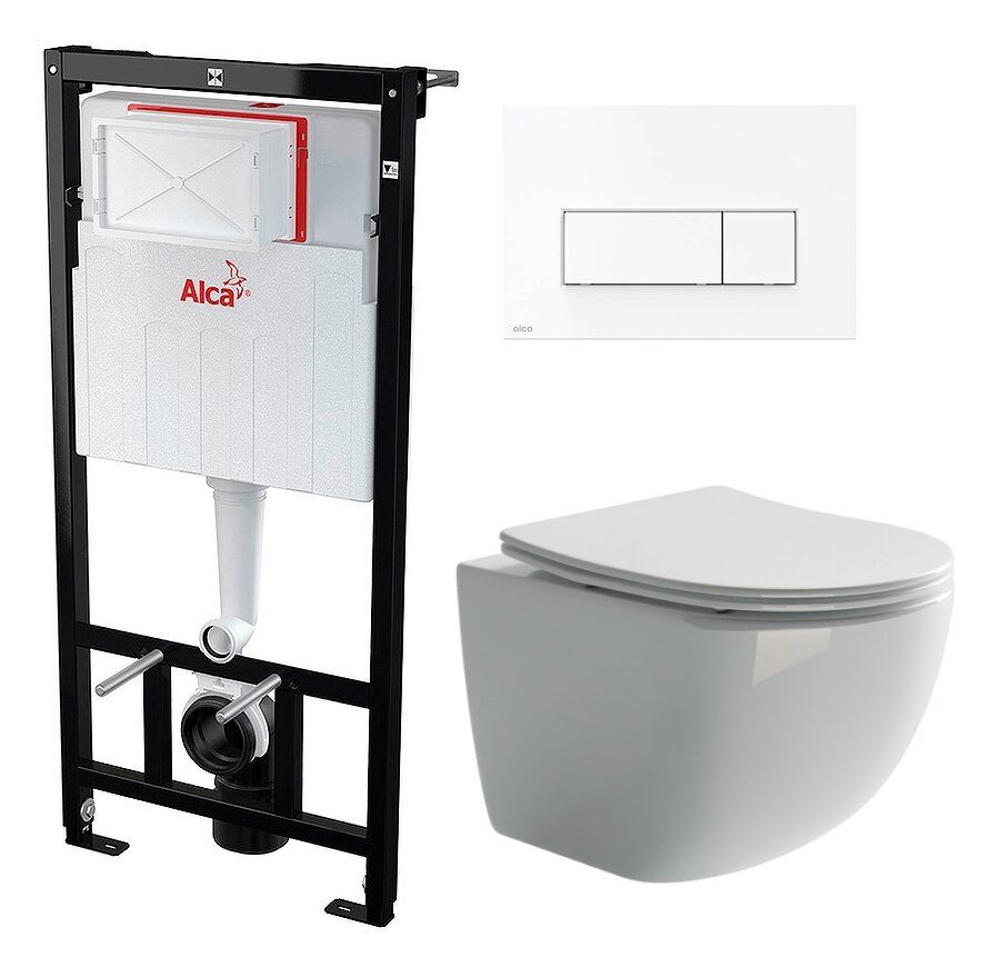 Комплект 3 в 1 инсталляция AlcaPlast + Унитаз подвесной Ceramica Nova Forma CN3009 + кнопка белая