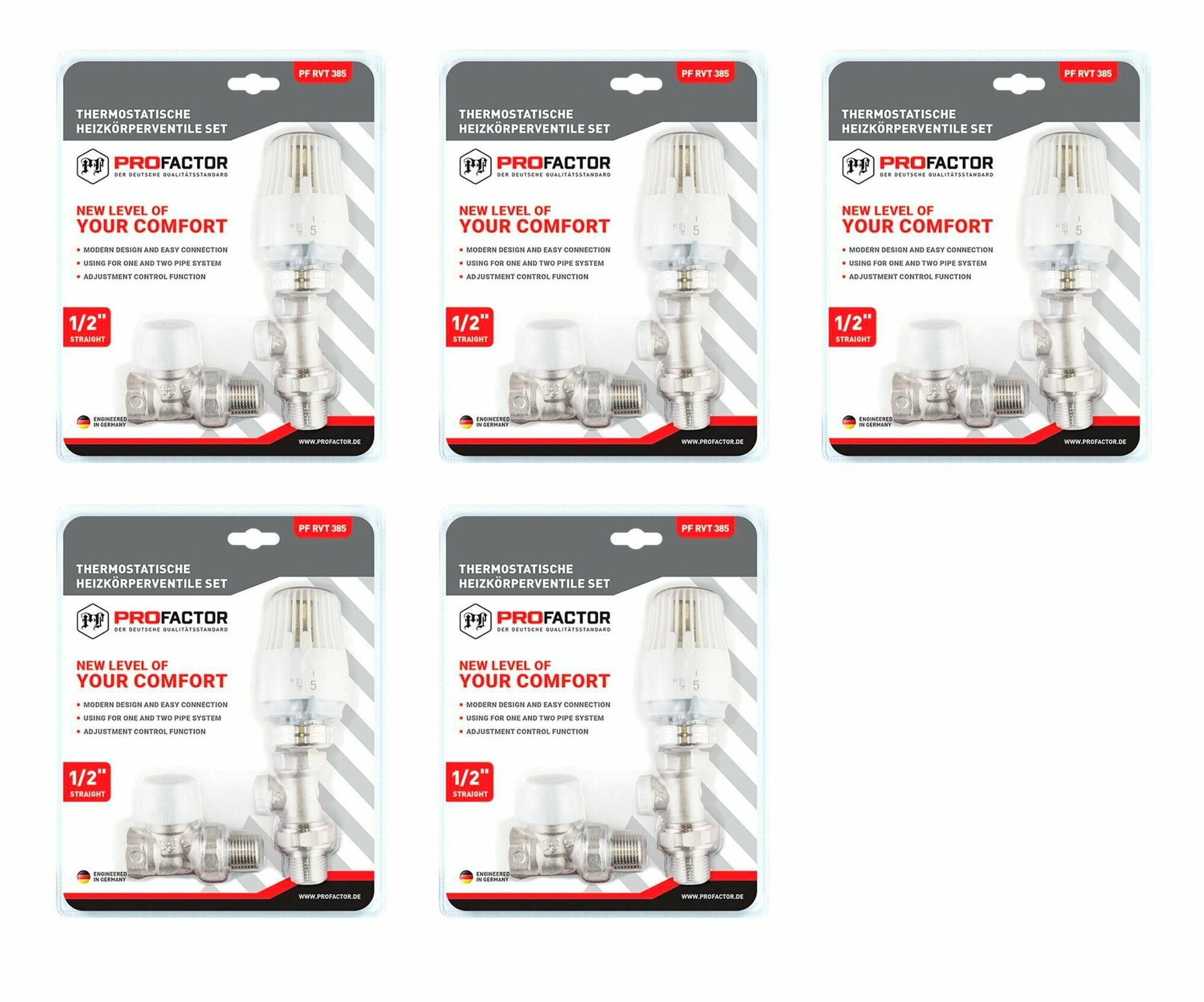 Комплект термостатический для радиатора, 1/2", прямой, ProFactor, PF RVT 385 (комплект 5 штук)