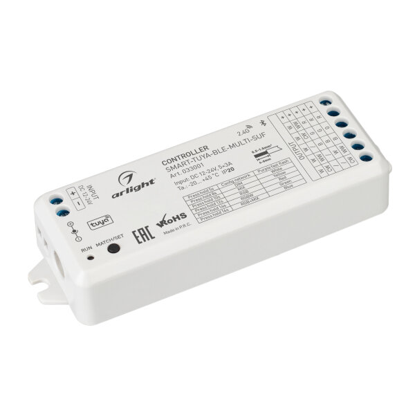 Контроллер Arlight Контроллер SMART-TUYA-BLE-MULTI-SUF (12-24V, 5x3A, RGB-MIX, 2.4G) (ARL, IP20 Пластик, 5 лет)