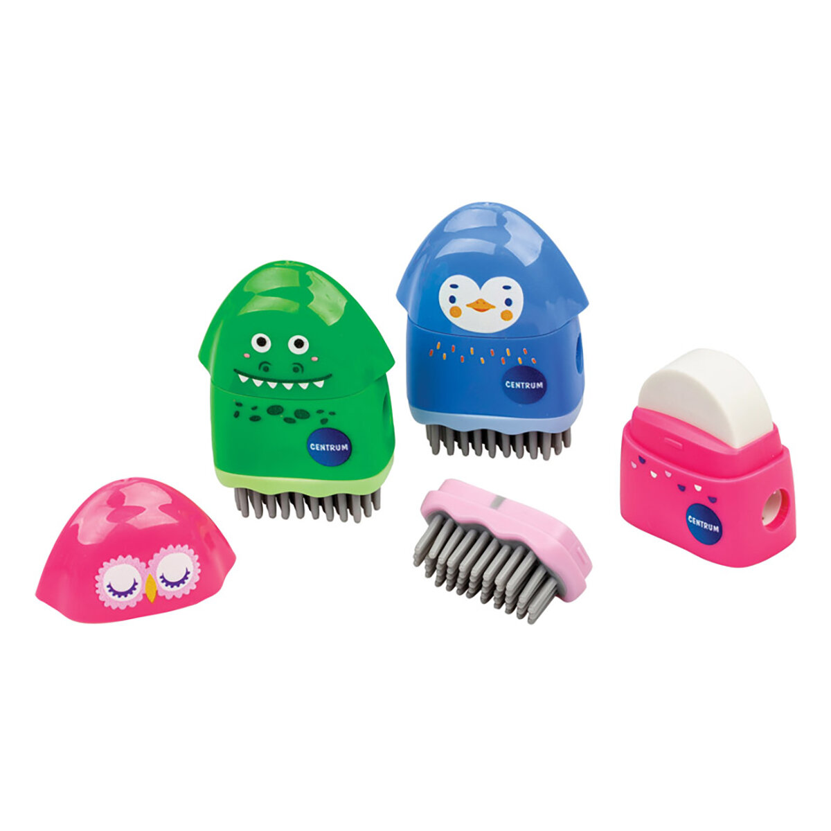 Centrum точилка пластиковая с ластиком ассорти 89821, компактная школьная канцелярия