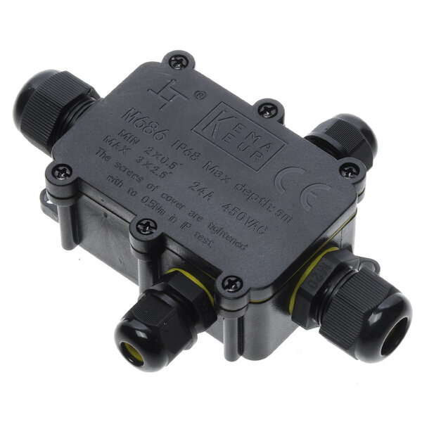 Бокс открытой проводки 4 ввода 4 клеммы 2,5мм2 IP68 черный STEKKER 49122 LD524 (3 шт. в наборе)