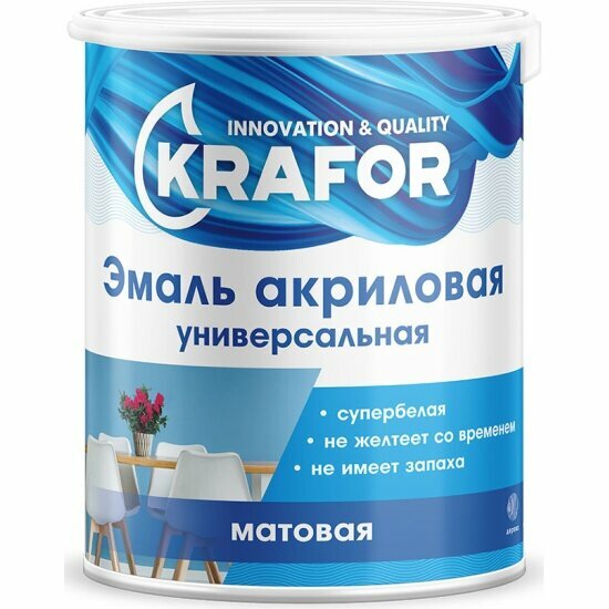 Эмаль универсальная Krafor , акриловая, матовая, 1 кг, супербелая