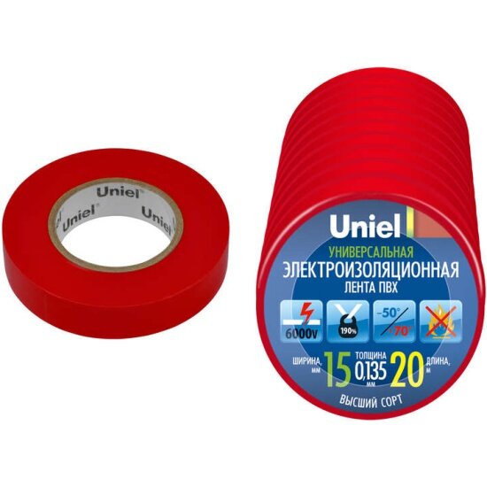 Изоляционная лента Uniel UIT-135P 20/15/01 RED