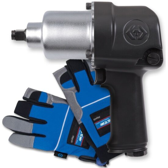 Гайковерт King Tony P33411-040E пневматический, ударный, 1/2", 678 Нм, в комплекте перчатки антивибрационные