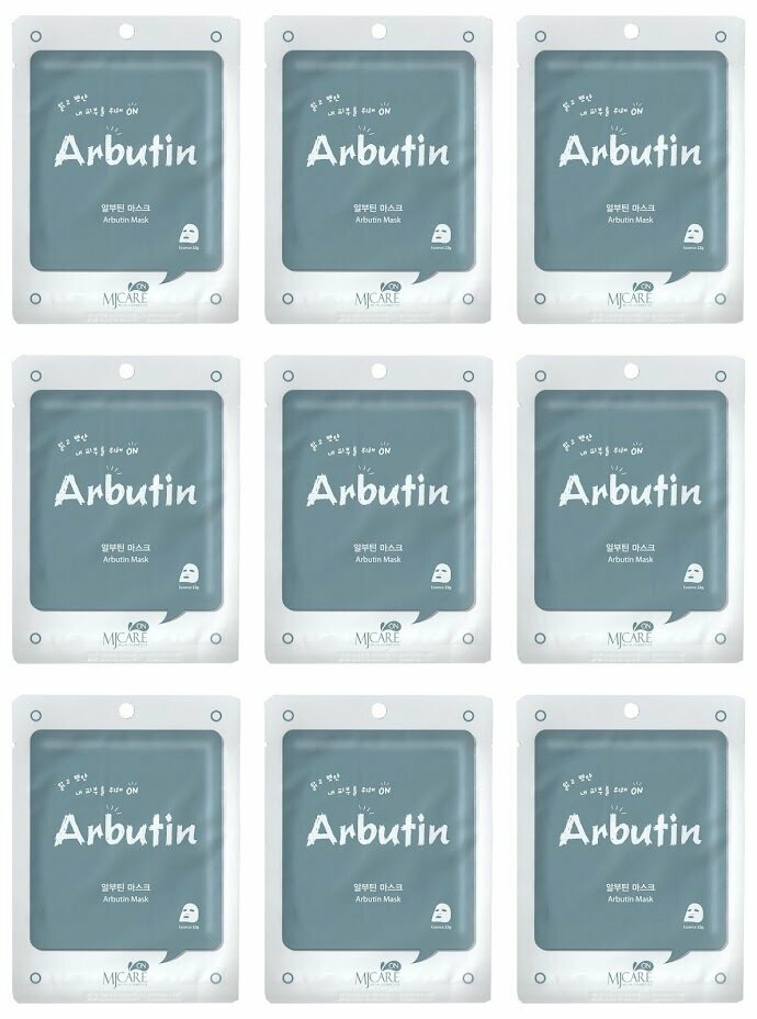 Mijin MJ CARE Маска тканевая для лица с арбутином MJ on Arbutin Mask, Pack 22 гр, 9 шт
