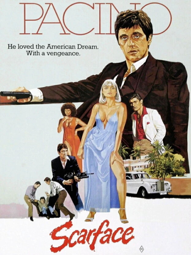 Плакат, постер Scarface, Лицо со шрамом на бумаге, размер 30х42см