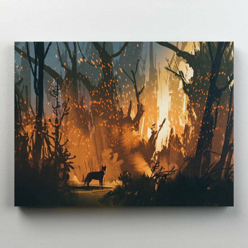 Интерьерная картина на холсте "Собака сбежала в лес - арт" размер 30x22 см