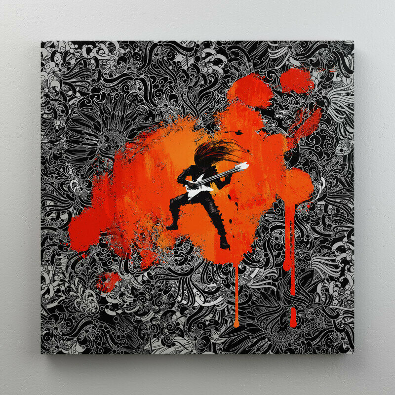 Интерьерная картина на холсте "Рок музыкант в монохромных узорах" размер 60x60 см