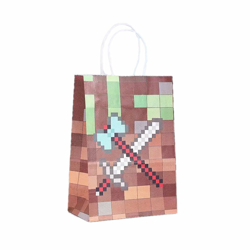 Пакет подарочный, Крафт, Пиксели, Дизайн №4, 21x15x8 см, 1 ш