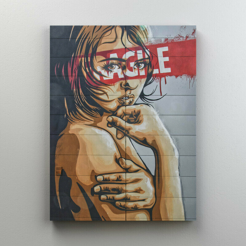 Интерьерная картина на холсте "Граффити - хрупкая девушка", размер 22x30 см