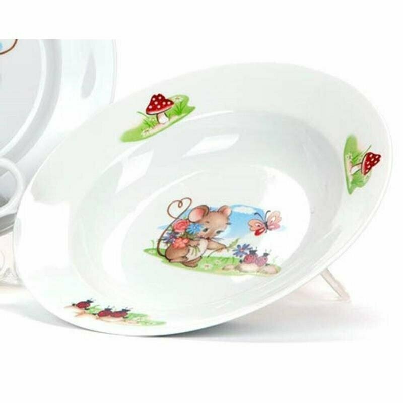 Тарелка фарфоровая Дулевский фарфоровый завод 200 мм Мышата Гладкий край белая, 1417872