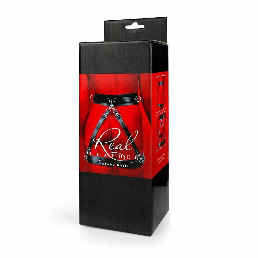 Черный кожаный пояс с гартерами - L-XL, черный, L-XL