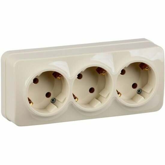 Розетка Iek 3-м ОП GLORY РС23-3-ХК 16А с заземл. крем. ERH31-K33-16