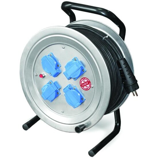 Удлинитель на металлической катушке Союз 4х30м с заземл. 16А IP44 КГ 4кВт розетки с защ. крышкой, 481S-4003