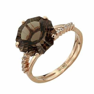 Кольцо, красное золото, 585 проба, раухтопаз