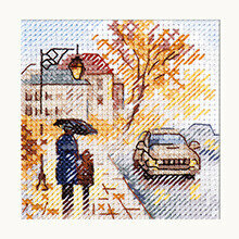 Набор для вышивания крестом Алиса "Осень в городе. Мокрый бульвар" 7х7 см 0-218 Творческий набор с комплектом качественных ниток мулине, хлопковой канвой, удобной иглой, схемой и инструкцией