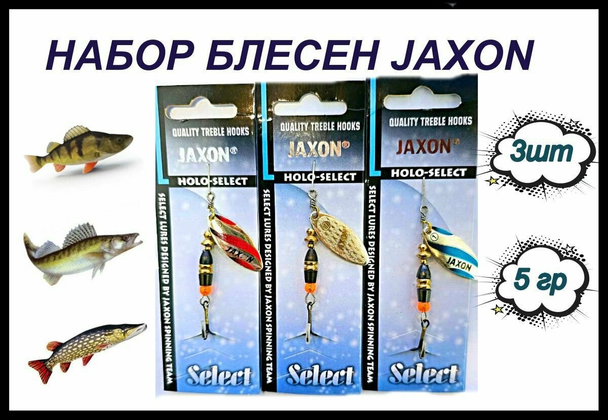 Набор блесен 3 шт по 5g ; JAXON HOLO SELECT ZEBRA; Блесна вращающаяся; Подарок мужчине