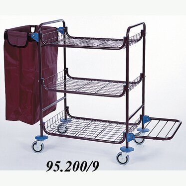 Тележка для горничной «Акцент», бордовый, с тремя полками, 700x500мм