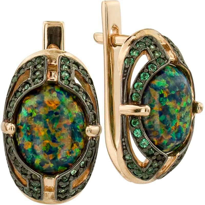 Серьги, красное золото, 585 проба, опал