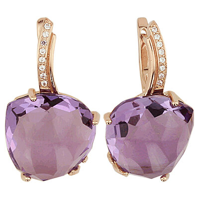 Серьги, красное золото, 585 проба, аметист