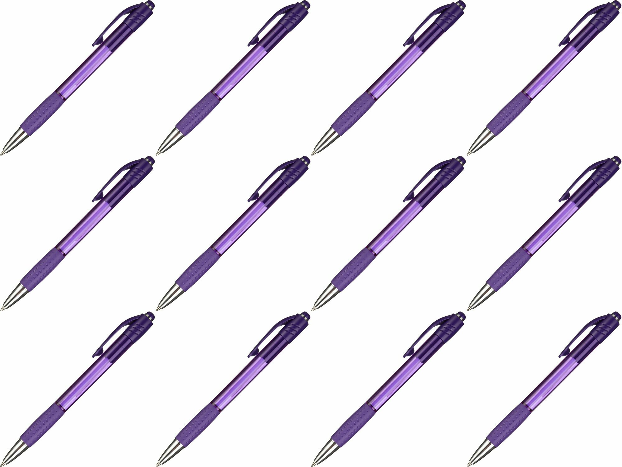 Attache Ручка шариковая автоматическая Happy, фиолетовый корпус, синий, 12 шт