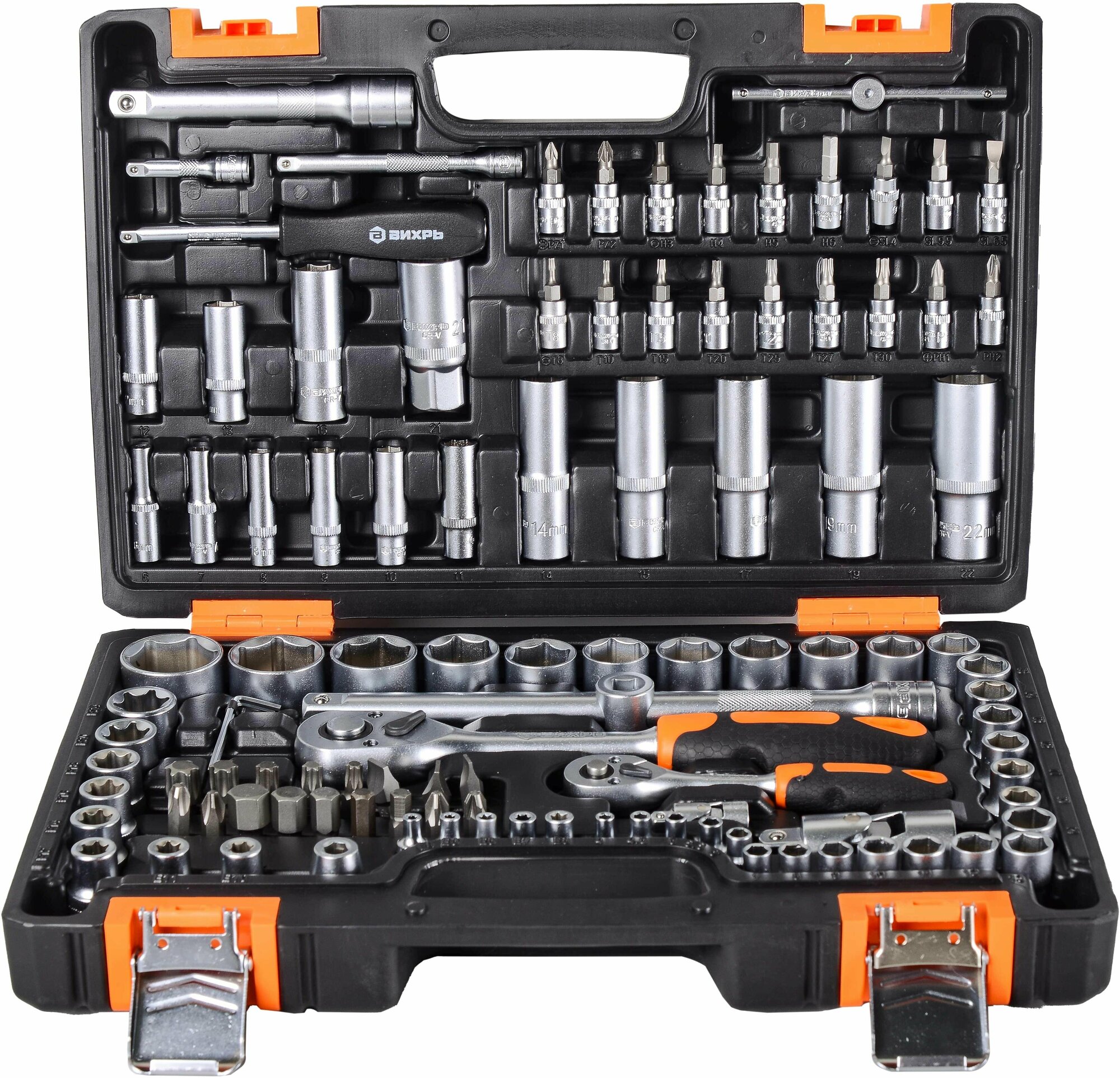 Набор инструментов, 1/2 , 1/4 , CrV, в кейсе 108 предметов Вихрь