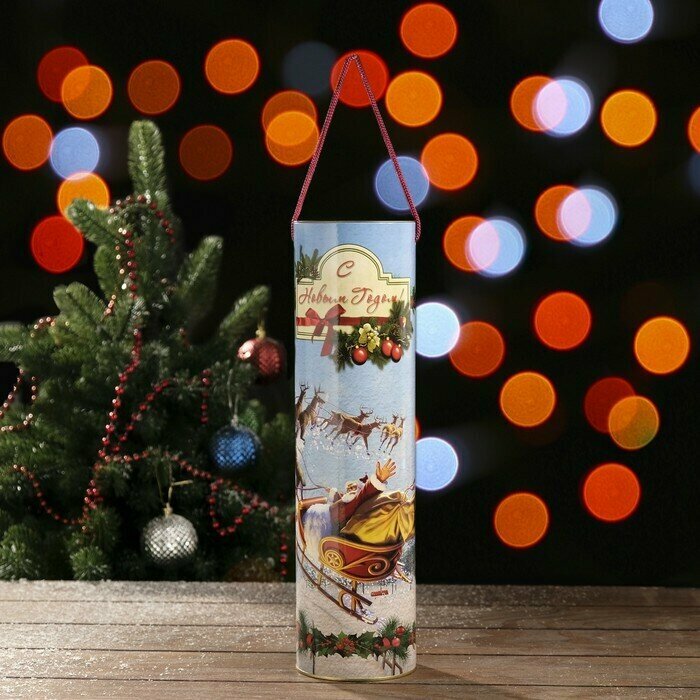 Подарочная коробка, тубус под бутылку Санта 92 х 350 мм (330 мм внутр. высота)