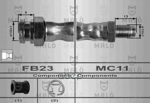 Шланг тормозной передн. Seat Ibiza 84-93, Malaga 85-93, Ronda 82-88 Malo арт. 8512