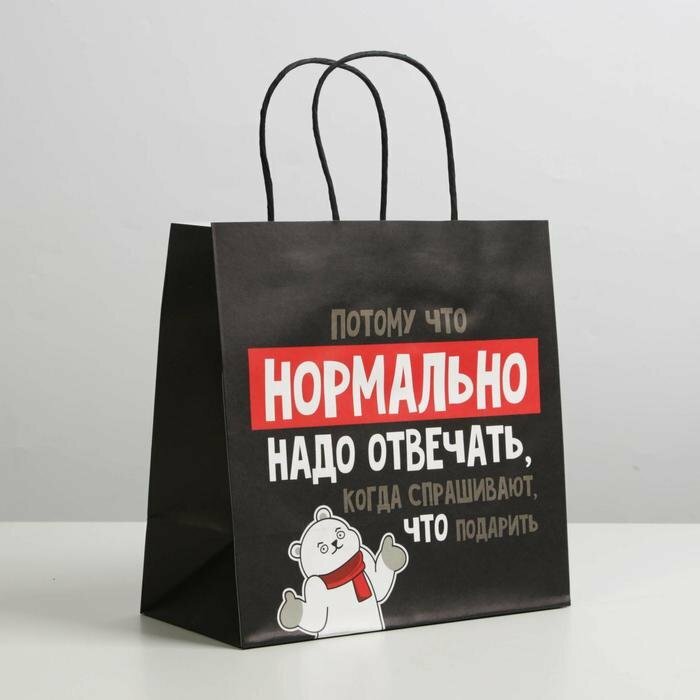 Подарочный пакет "Нормально надо отвечать когда спрашивают, что подарить" (22 х 22 см)