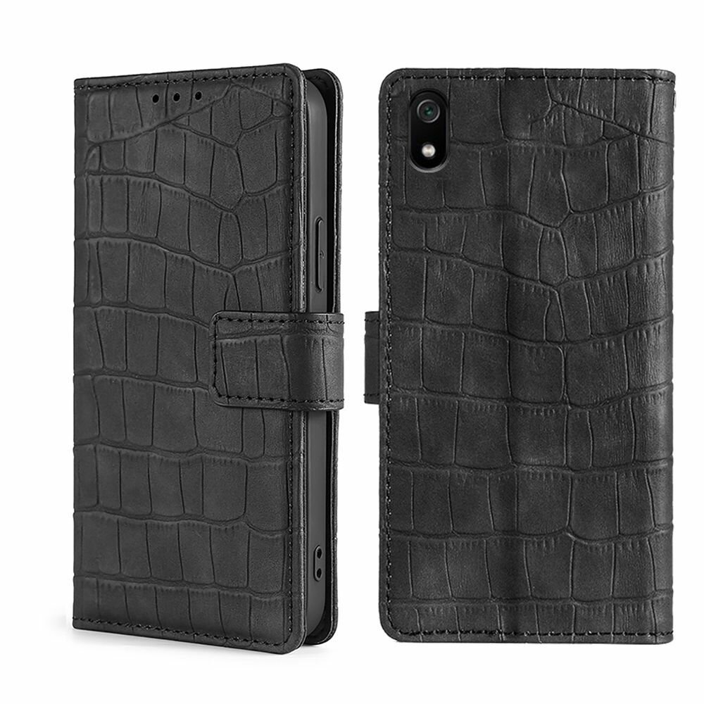 Чехол-книжка MyPads для Xiaomi Redmi 7A / Сяоми Редми 7А черный крокодиловая кожа