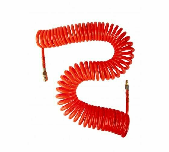 Шланг пневматический спиральный PU 8х12мм с быстросъемными фитингами 15м "AV Steel"