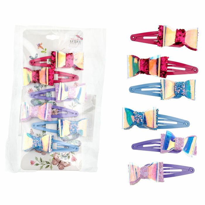 Заколки для волос детские для девочки клик-клак Lukky Fashion Бантики, набор из 6 штук