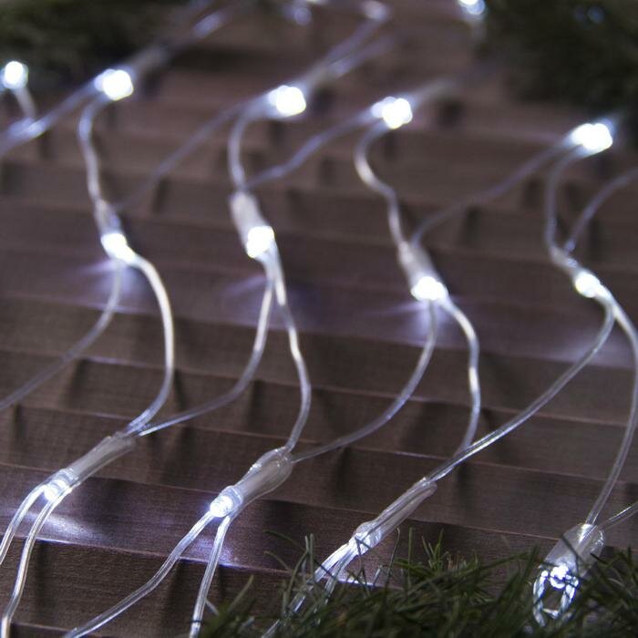 Гирлянда Сеть 2×1.5 м, IP44, УМС, прозрачная нить, 192 LED, свечение белое, 220 В