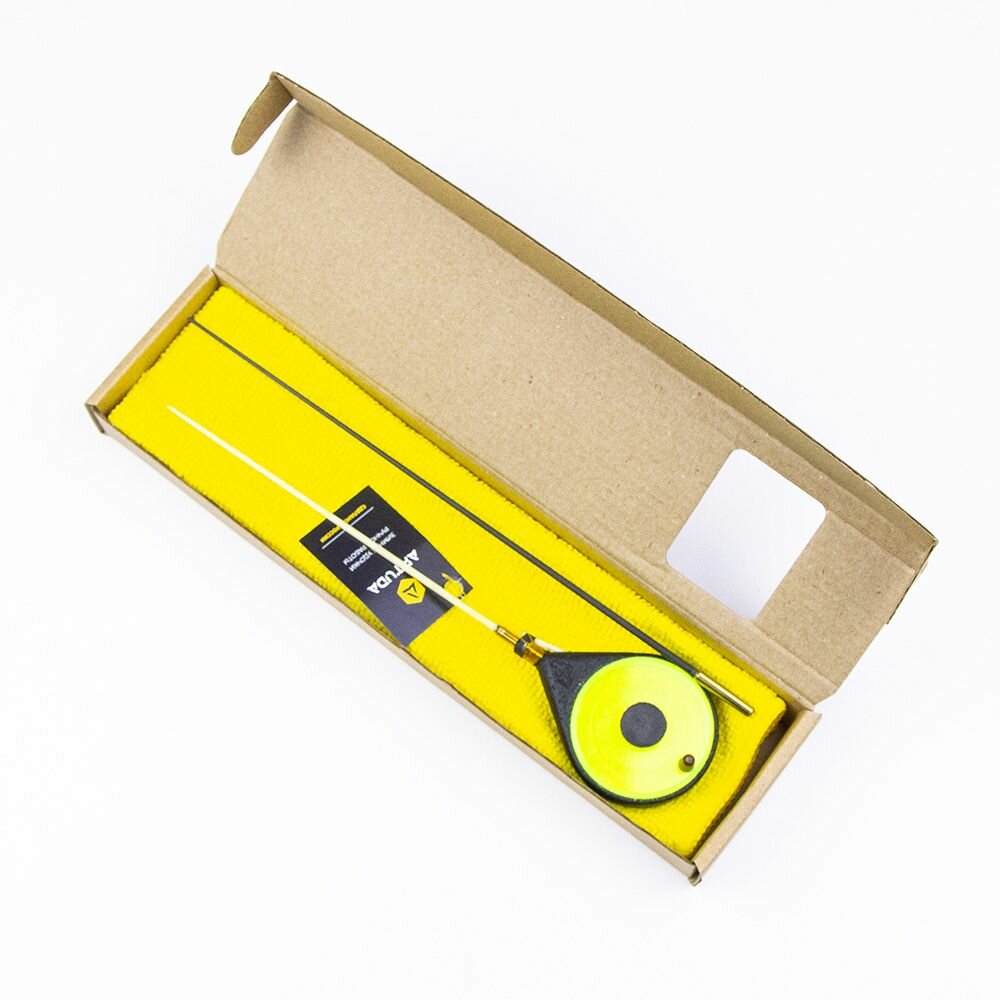 Зимняя удочка балалайка Артуда "Двустволка Мини" желтая с двумя сменными хлыстами для ловли на мормышку и безмотылку