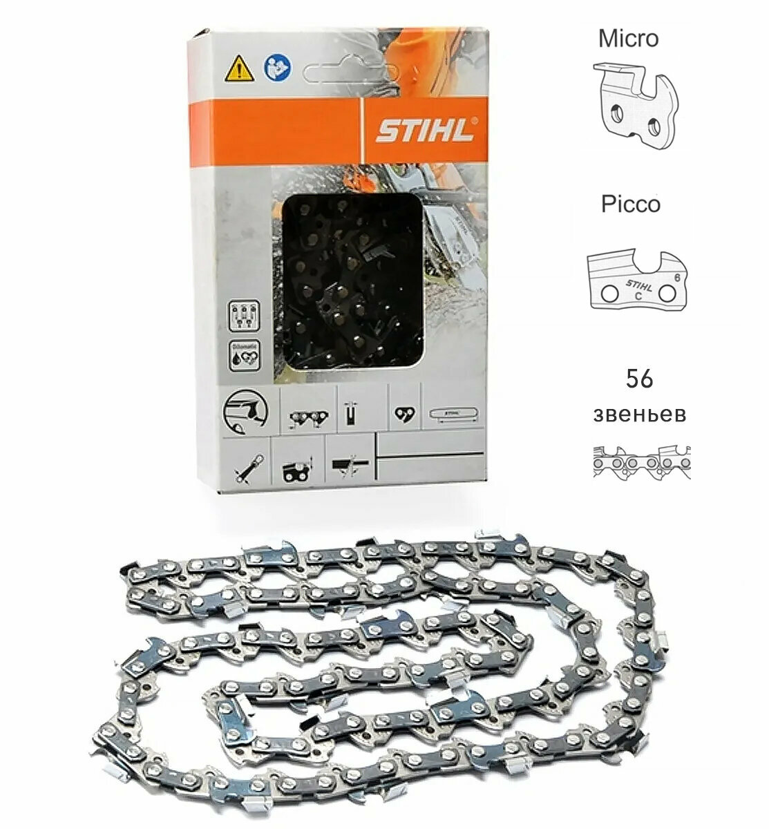 Цепь пильная STIHL 56 звеньев, 3/8", 1,3 мм 16" 40см шина (63PMX для продольного пиления)