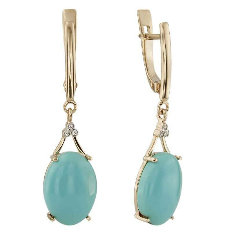 Серьги, красное золото, 585 проба, бирюза