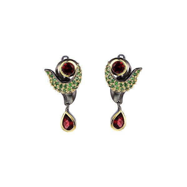 Серьги, серебро, 925 проба, цаворит, гранат