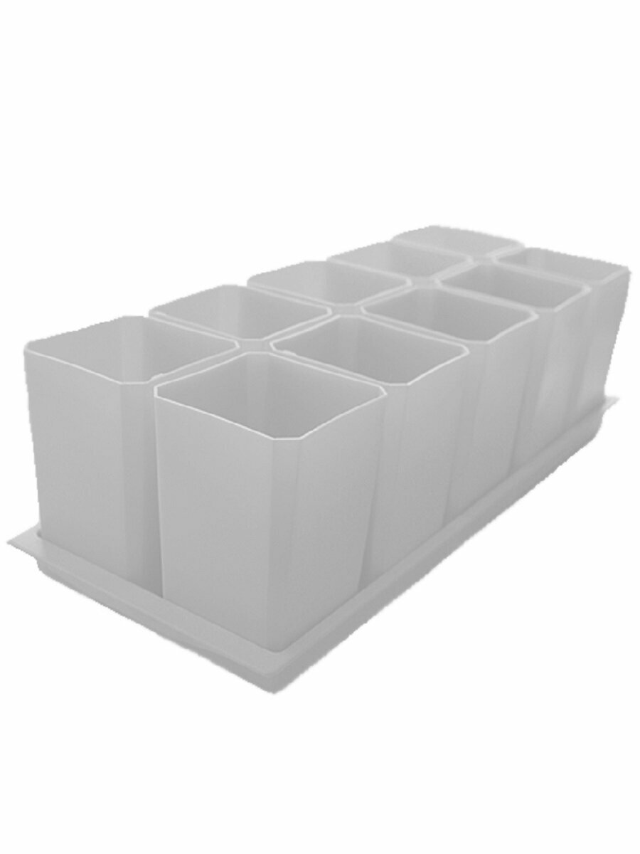 Горшки для рассады и цветов, набор из 10 горшков по 750 мл и поддона, Белый