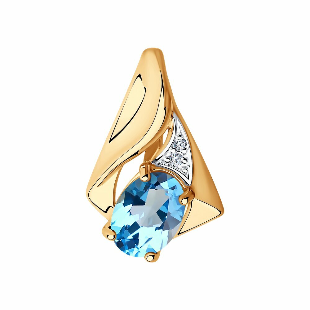 Подвеска, красное золото, 585 проба, фианит, топаз