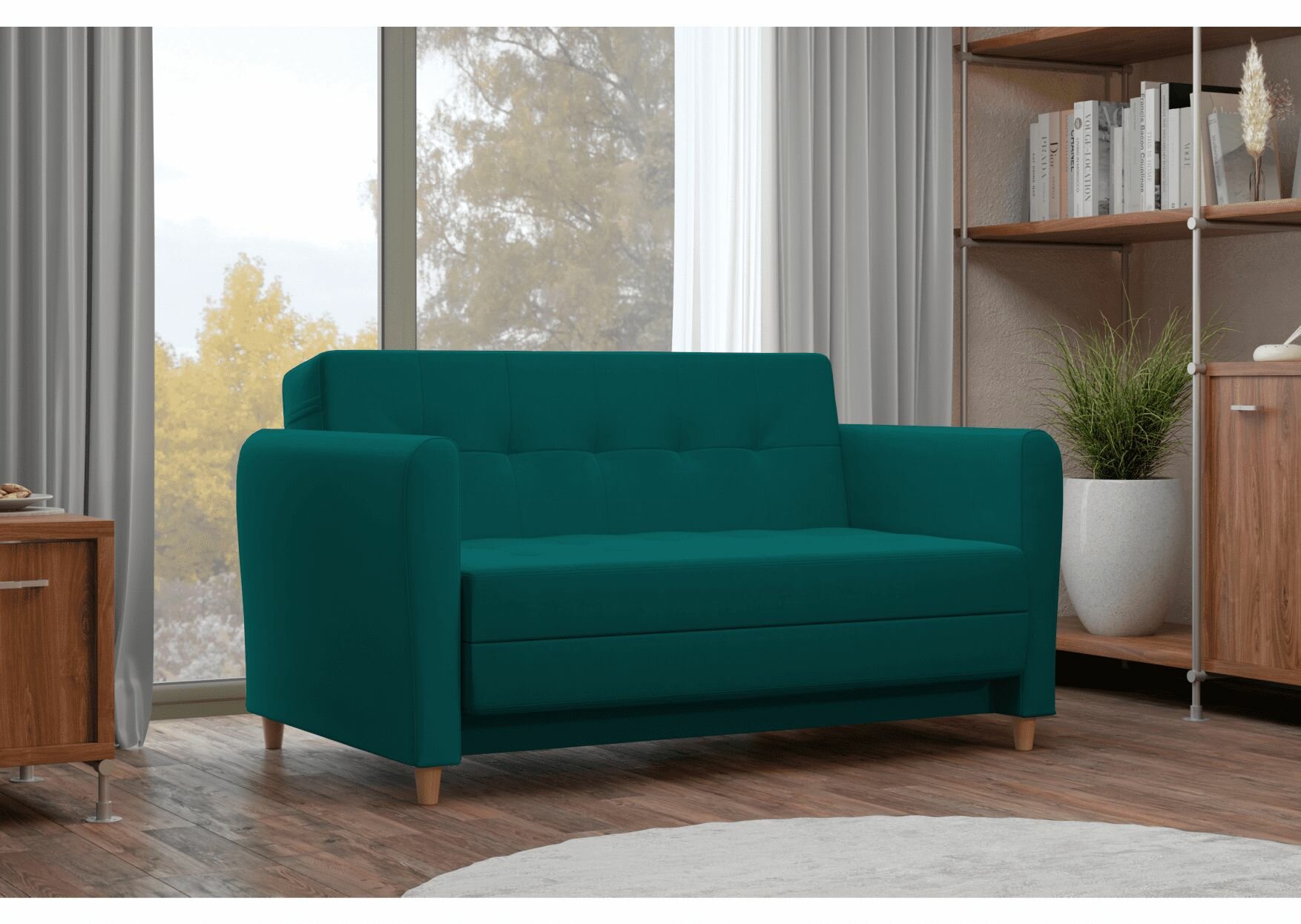 Диван-кровать раскладной, еврокнижка Ингри в цвете сине-зеленый (velutto 20)