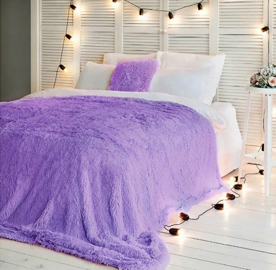 Плед Rnice "Травка", бамбук, искусственный мех, евро, 220x240 см, фиолетовый