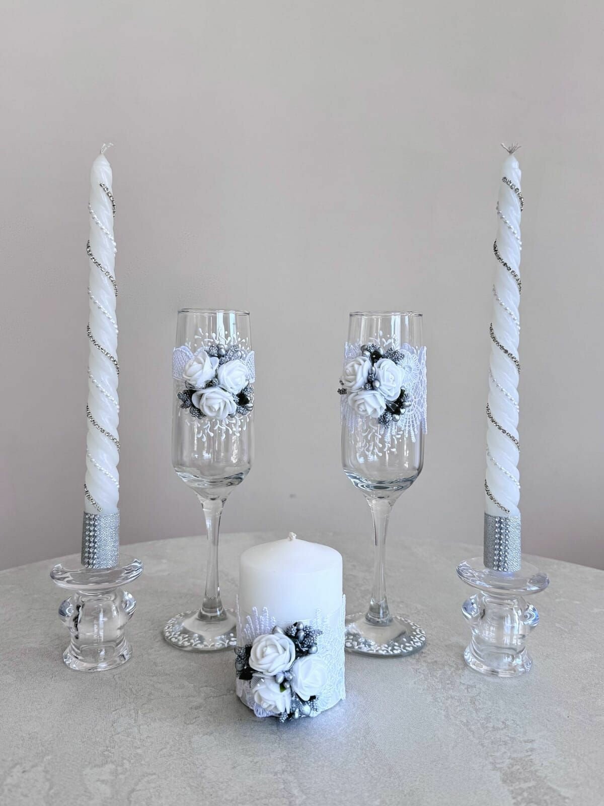 Свадебные бокалы и свечи "Семейный очаг" (Подсвечники в набор не входят)