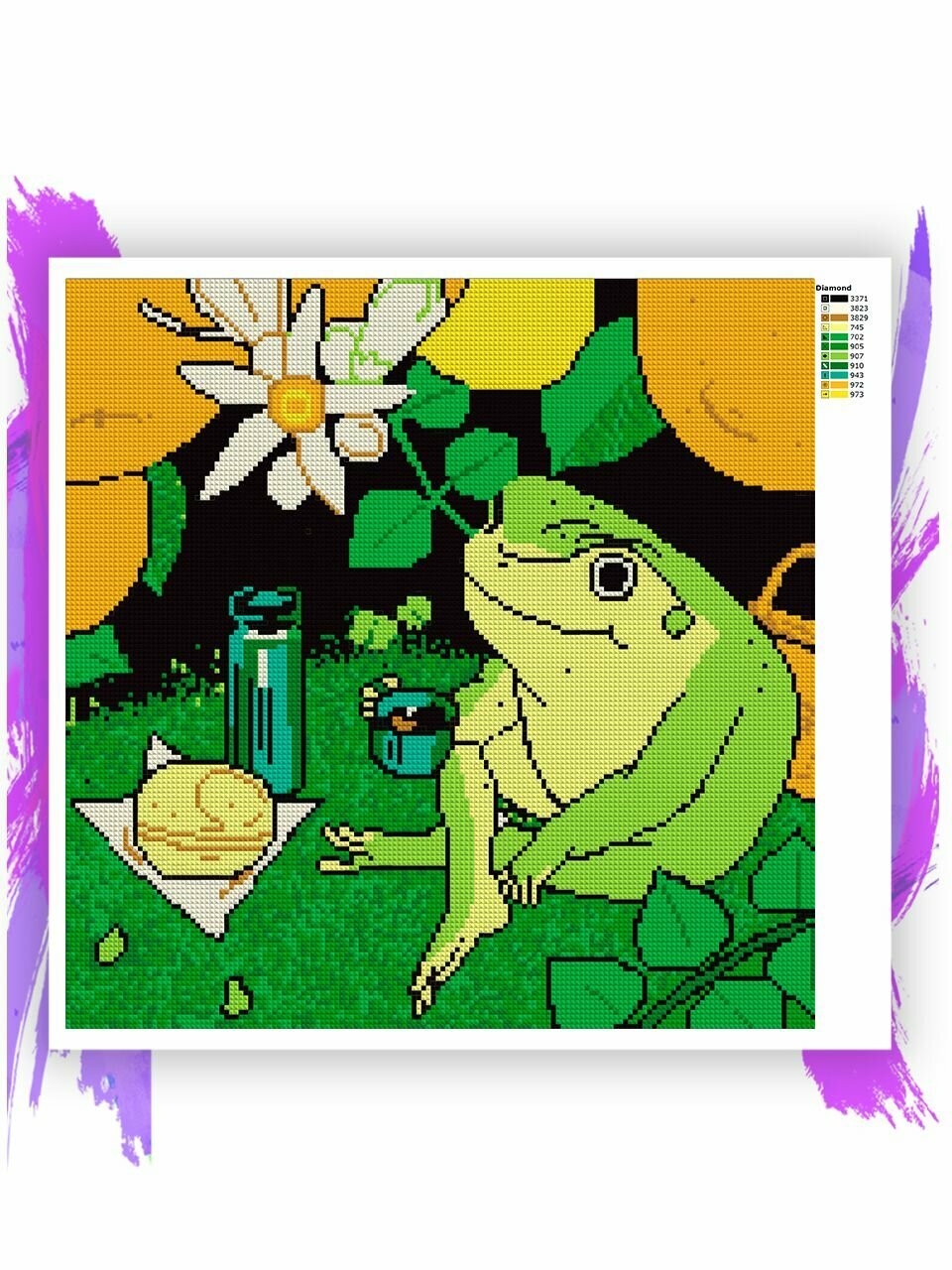 Алмазная мозаика без подрамника - вышивка Лягушка на пикнике 40 х 40 см