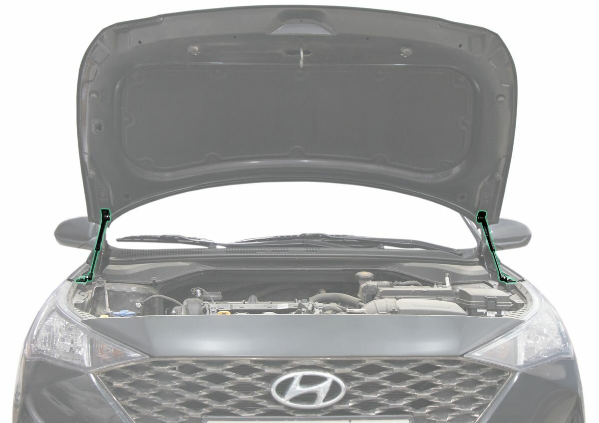 Газовые упоры капота Pneumatic для Hyundai Solaris II 2017-2020 2020-н. в, 2 шт, KU-HY-SL02-00