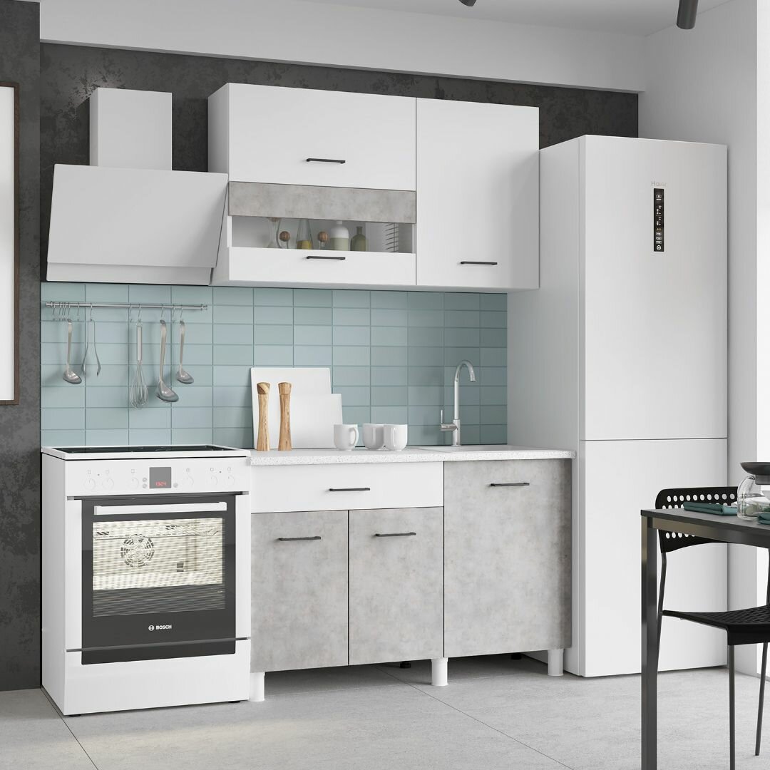 Кухонный гарнитур Горизонт Trend, 1200 мм, белый/текстурный бетон