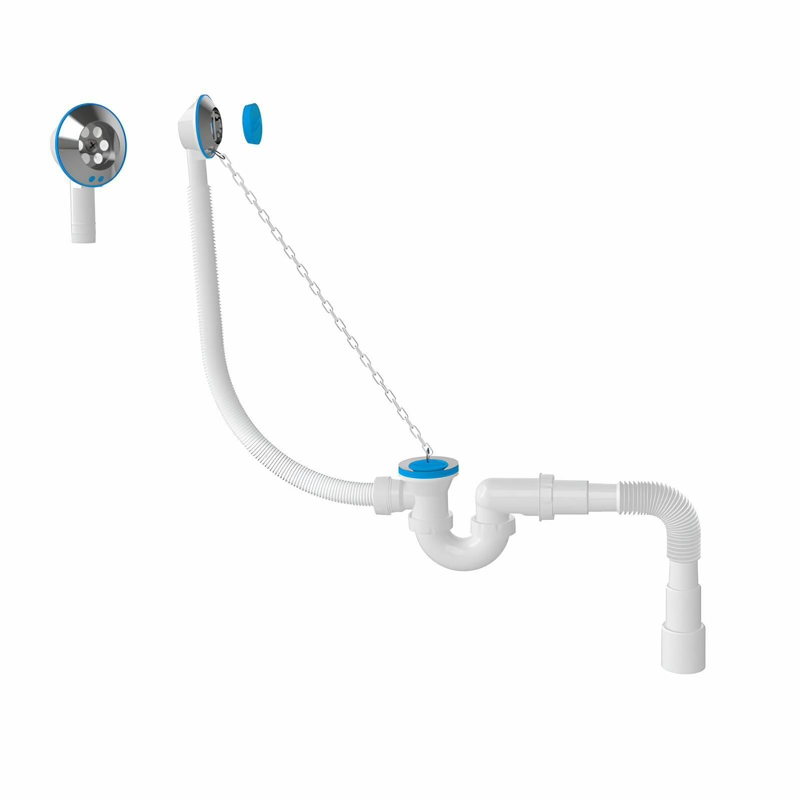 Сифон для ванны с гидрозатвором и переливом, Aquanova, хром, белый