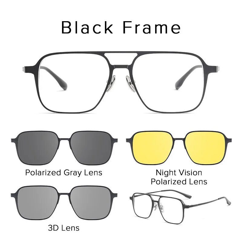 Pure Titanium Polarized Magnetic Clip on Sunglasses Optical Prescription Glasses Men Multifocal Progressive Myopia Eyeglasses