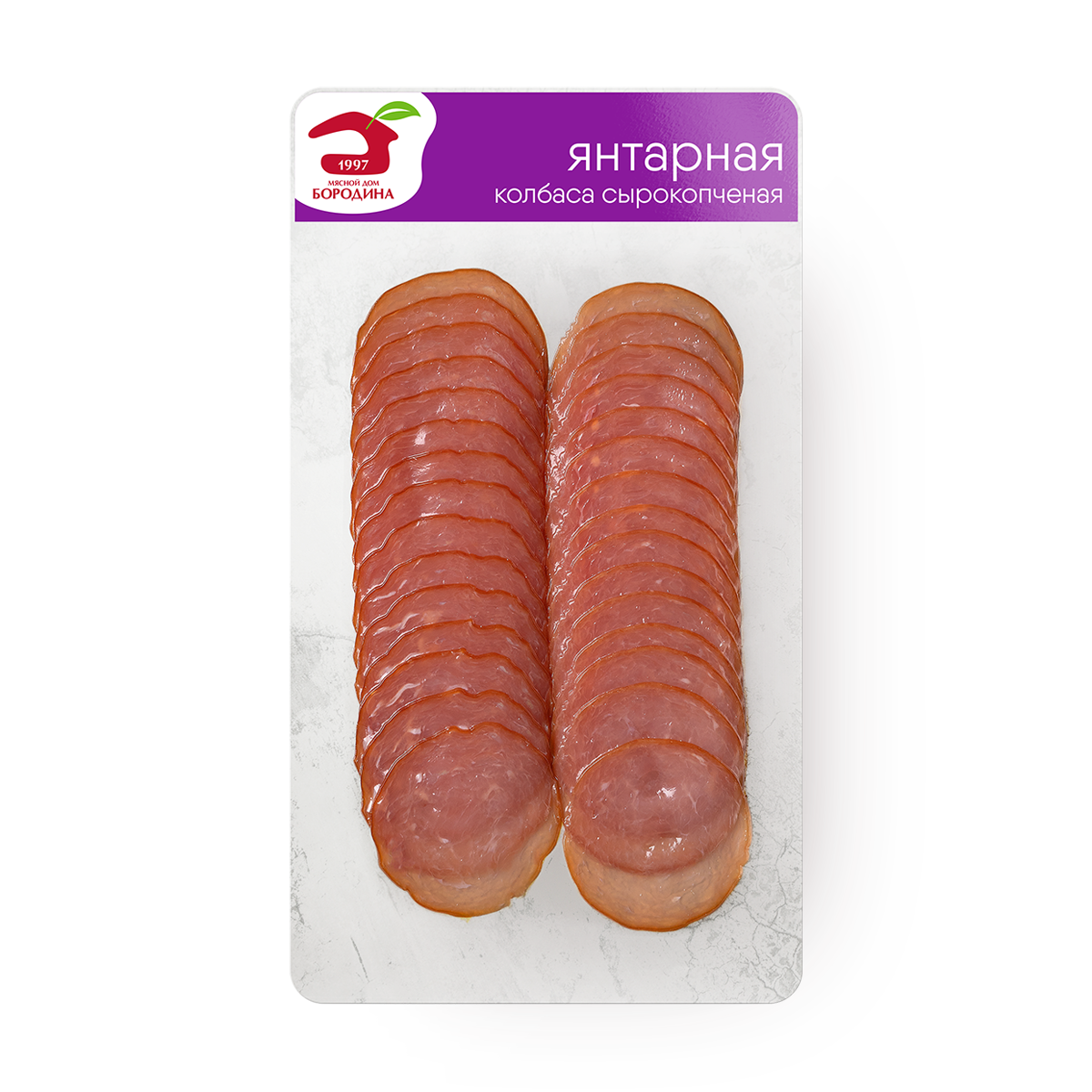 Колбаса Мясной дом Бородина "Янтарная", сырокопченая, нарезка, вакуумная упаковка, 70 г