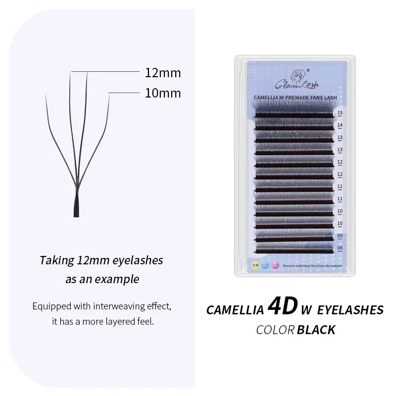 Camellia 4D W ресницы D-изгиб 8-15mm MIX черные