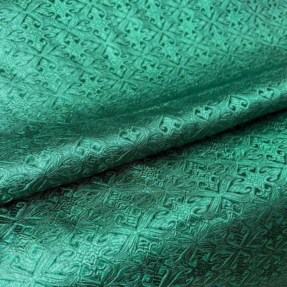 Жаккардовая атласная ткань с дамасским цветочным узором Black green